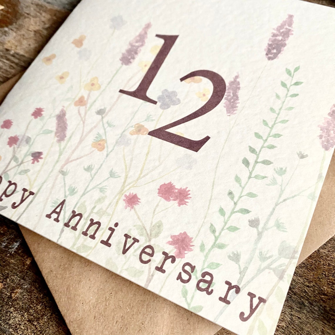 12th Silk Anniversary Card 12th Wedding Anniversary Card for - Etsy UK