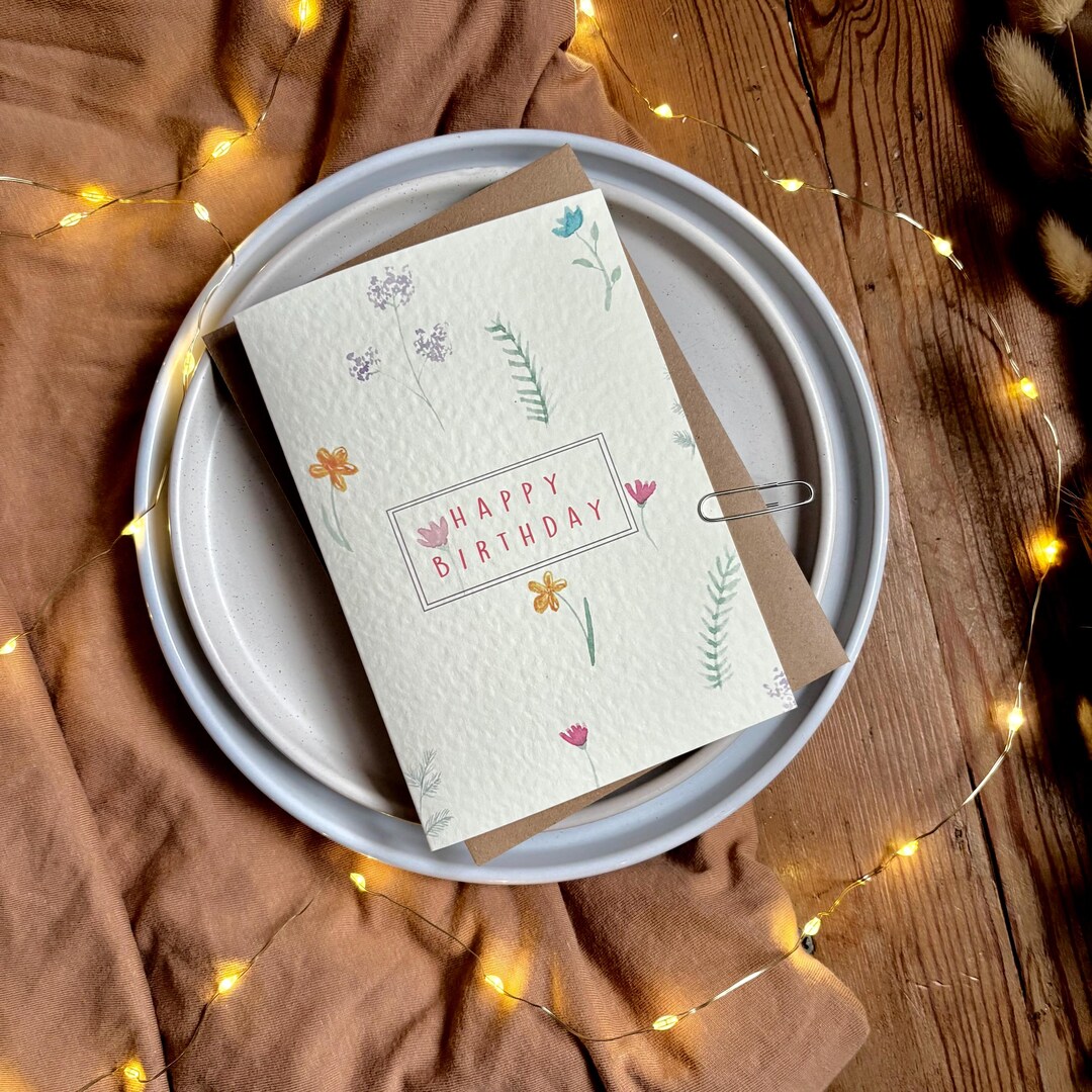 Floral Happy Birthday Card With Dainty Flowers, B99 - Etsy