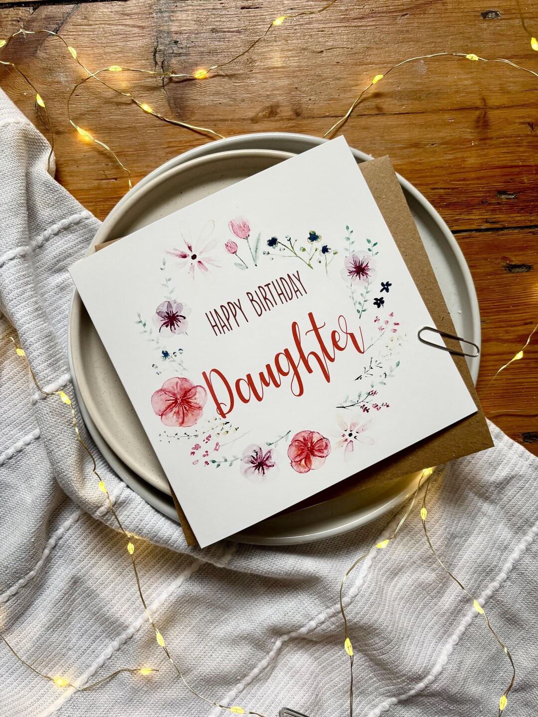 Daughter Birthday Card, Floral Wreath Design With Pressed Flowers, BFR1 ...
