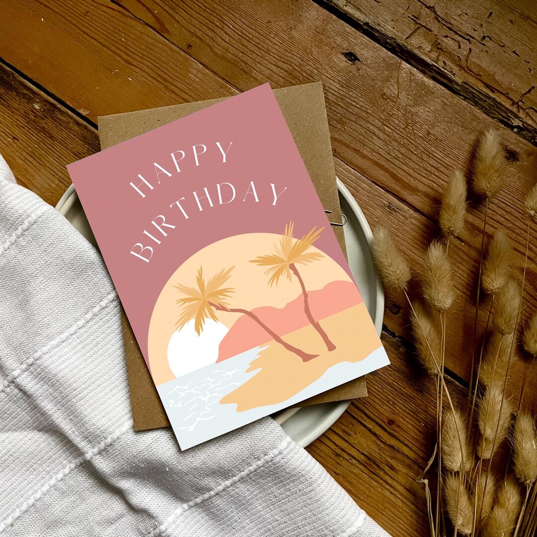 Print at Home Tropical Sunset Birthday Card, Digital Download, Birthday ...
