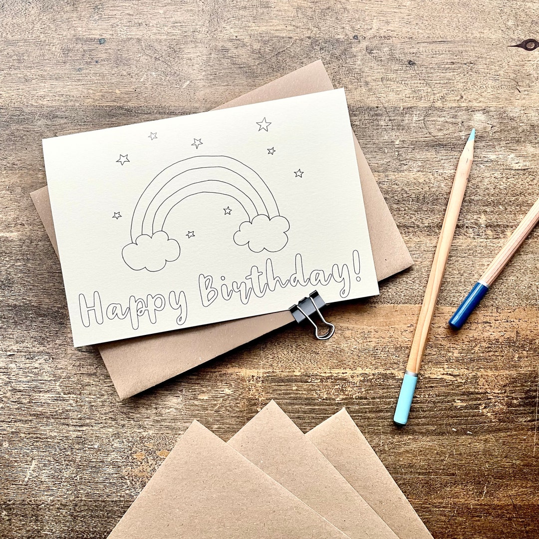 Colour in Cards, Birthday Card for Kids, Colour in at Home, Kids ...