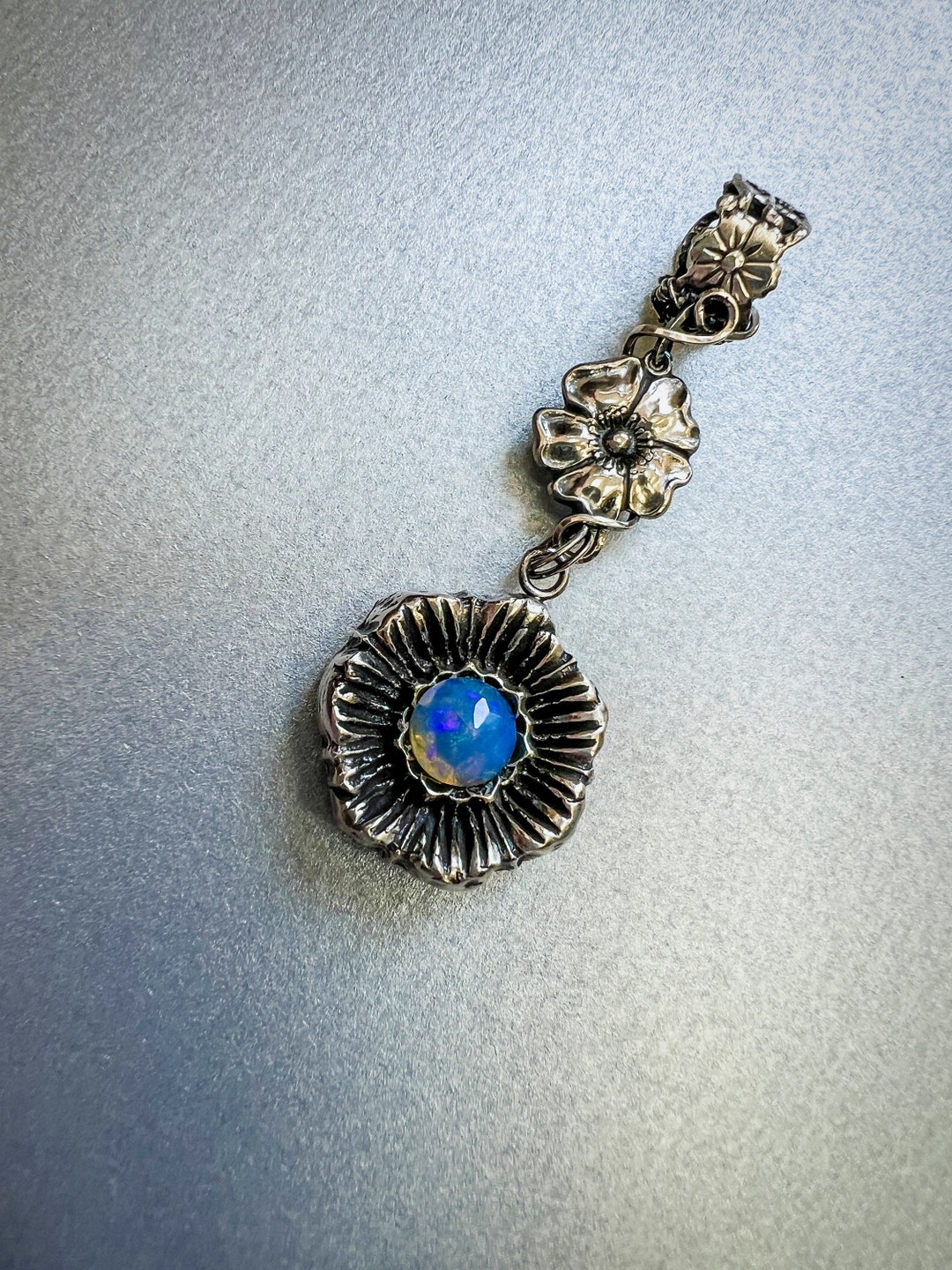 Ethiopian Opal Flower Pendant in Fine and Sterling Silver, Statement ...