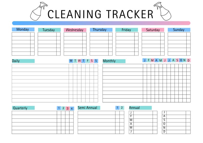 Cleaning Checklist Tracker Schedule Household Chore Planner Daily ...