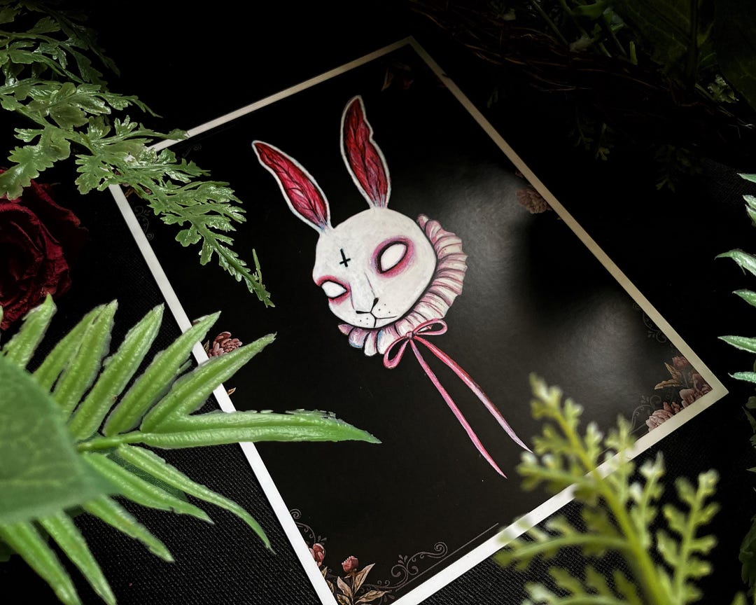 White Rabbit Art Print Horror Gallery Wall Creepy Evil Gothic Cult ...