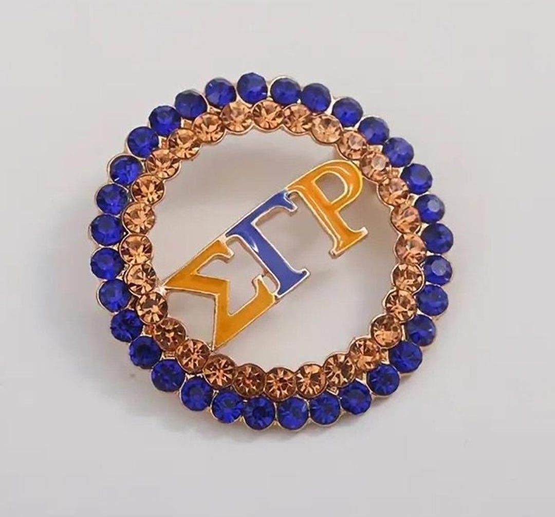 Sigma Gamma Rho Brooch With Blue and Yellow Rhinestones - Etsy