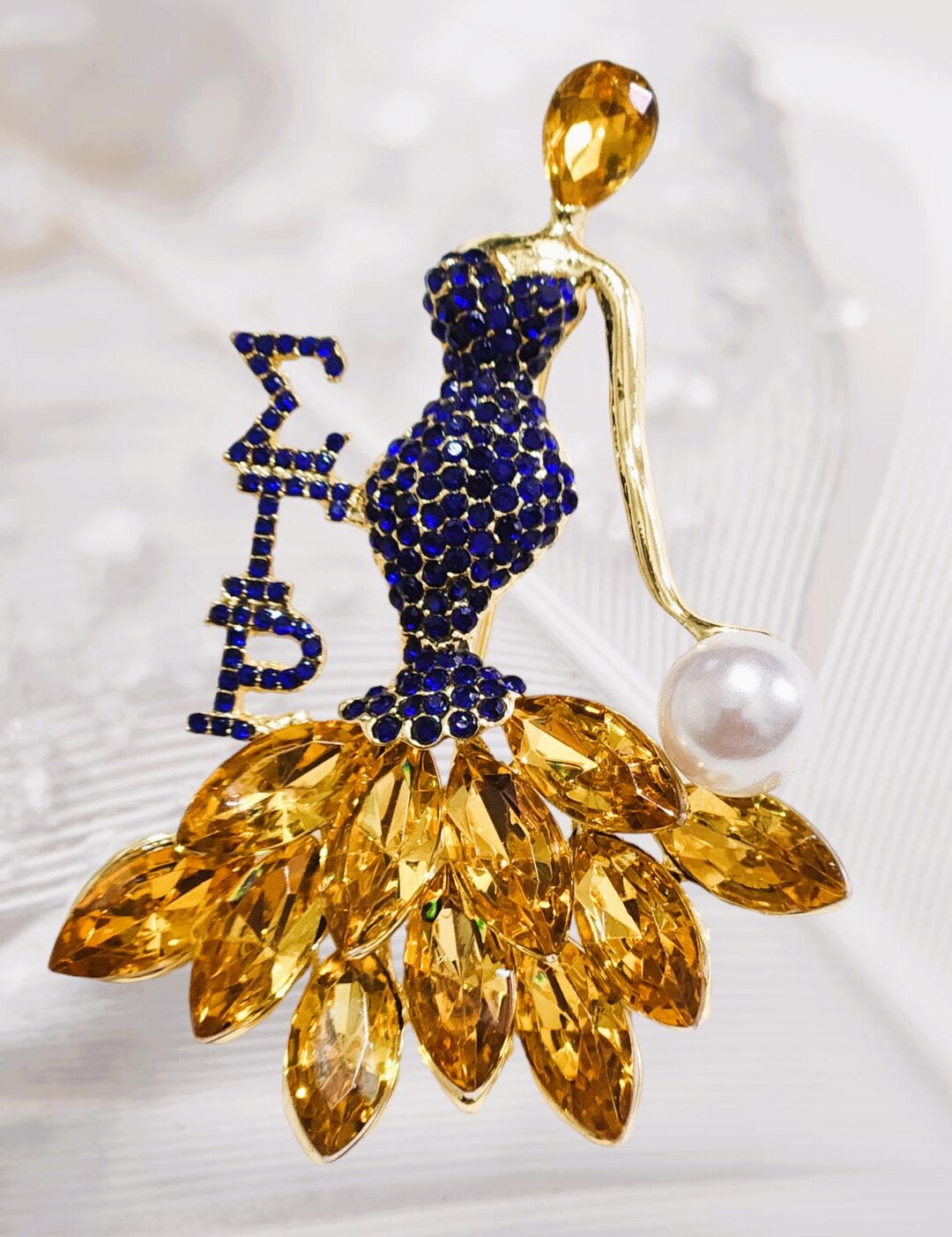 Sigma Gamma Rho Brooch Lady Blue & Gold Pin With a White Pearl - Etsy