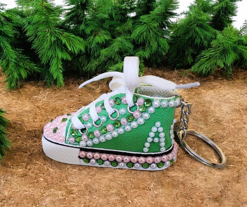 AKA Alpha Kappa Alpha Keychain Pink Pearls & Green Rhinestones Custom ...