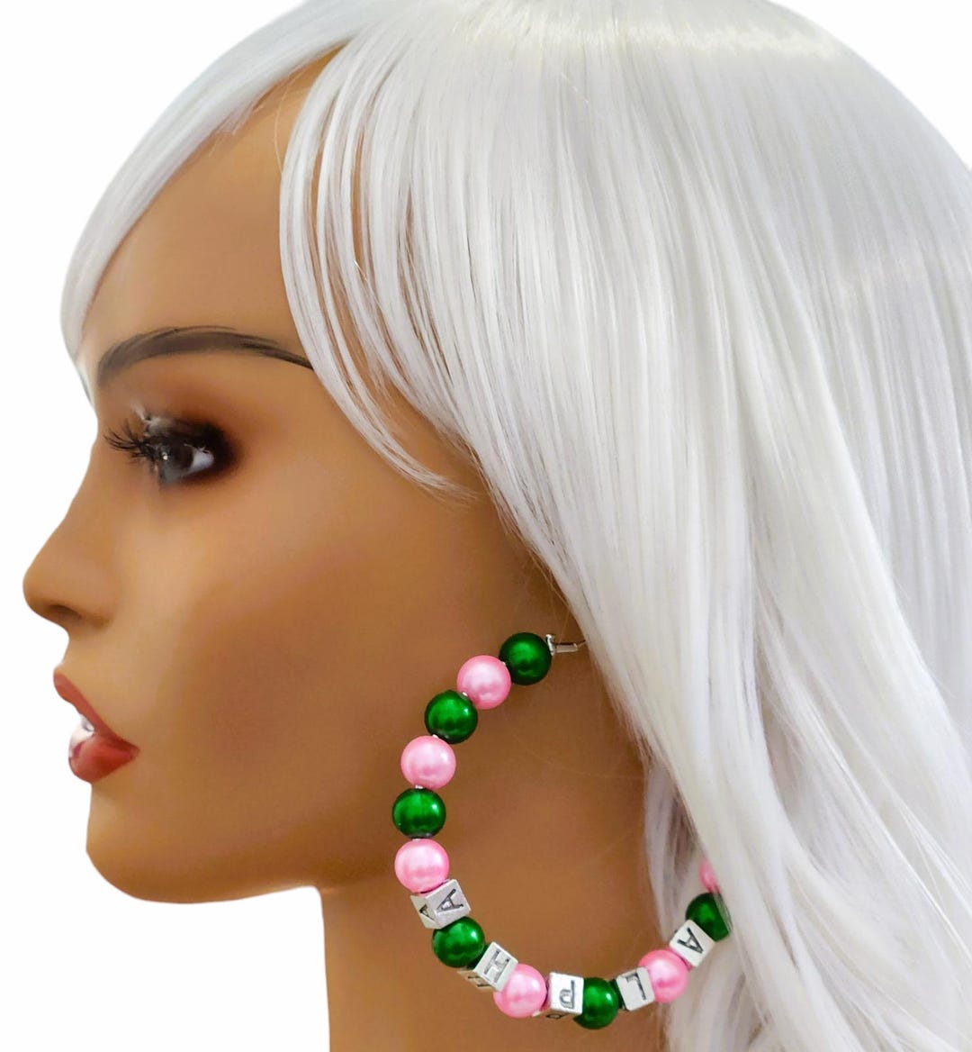 AKA Alpha Kappa Alpha Earrings Large Hoops Pink and Green - Etsy