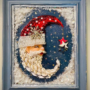 Santa Moon, Framed Jewelry Art, Unique Christmas Gift, Holiday Wall ...