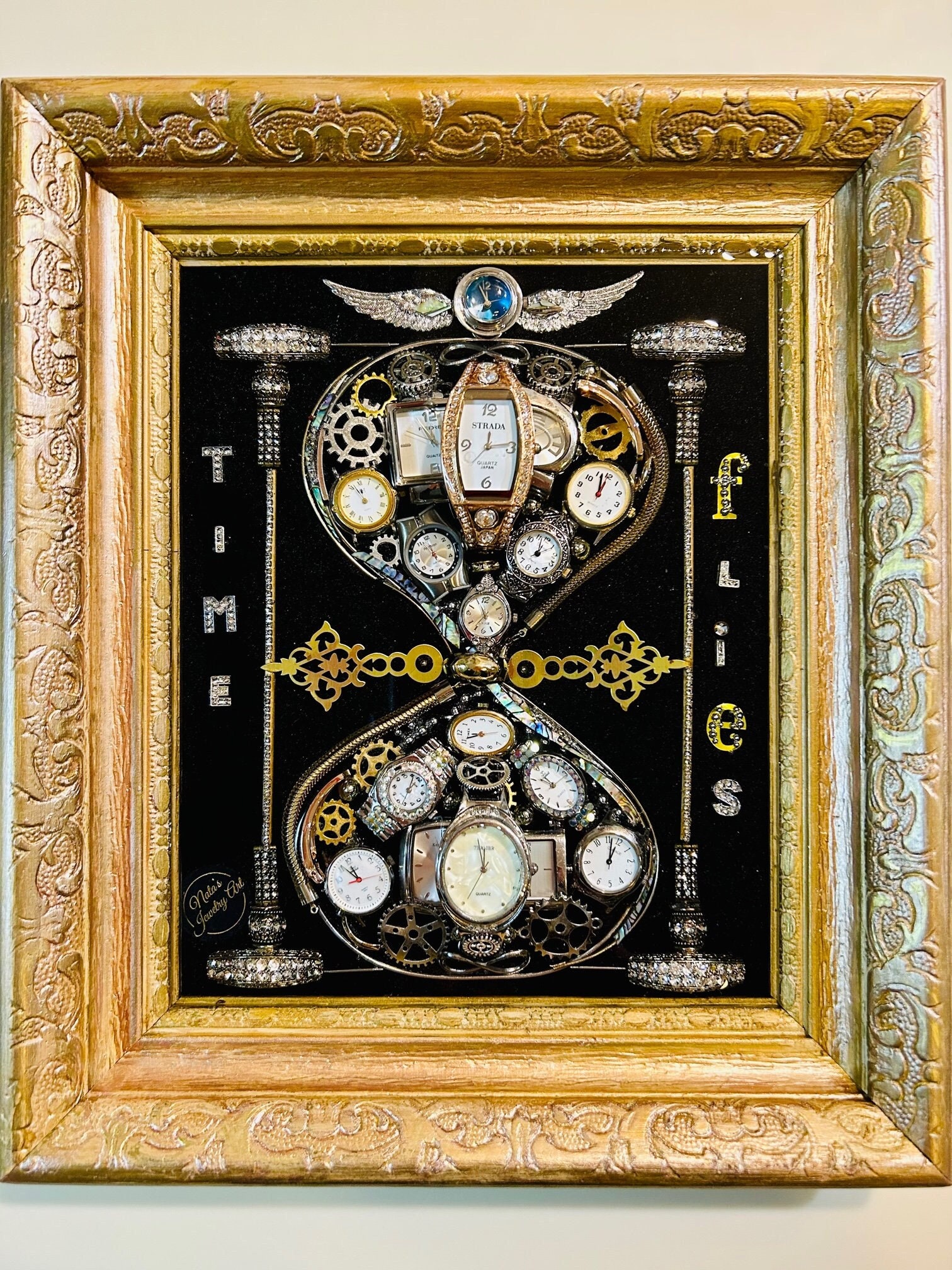 Time Flies, Hourglass, Sand Timer, Framed Jewelry One of Kind Art ...