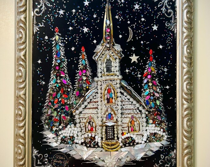 Christmas Church, Framed Jewelry One of a Kind Art, Unique Gift ...