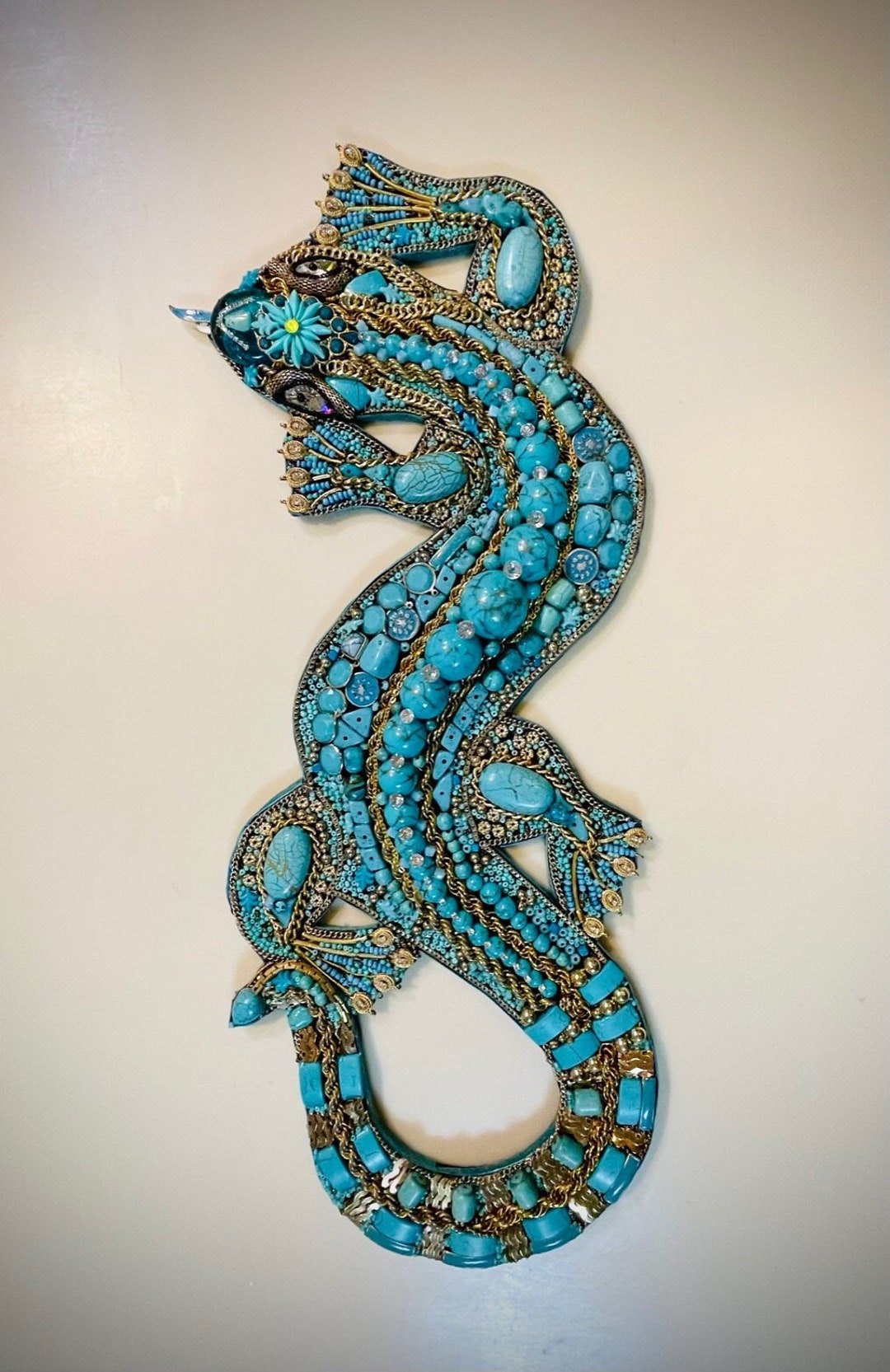 Turquoise Lizard, Framed Jewelry One of a Kind Art, Unique Gift, Home ...