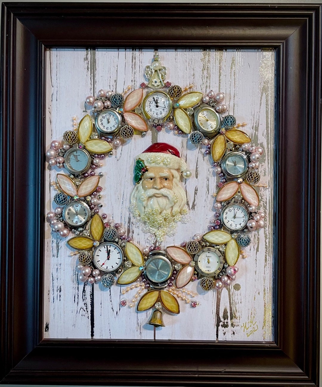 Christmas Wreath, Framed Jewelry & Watches One of a Kind Art, Unique ...