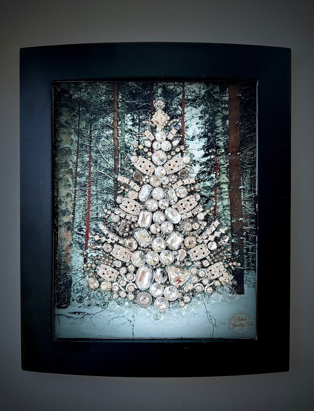 Christmas Tree, Framed Jewelry One of a Kind Art, Unique Gift, Wall ...