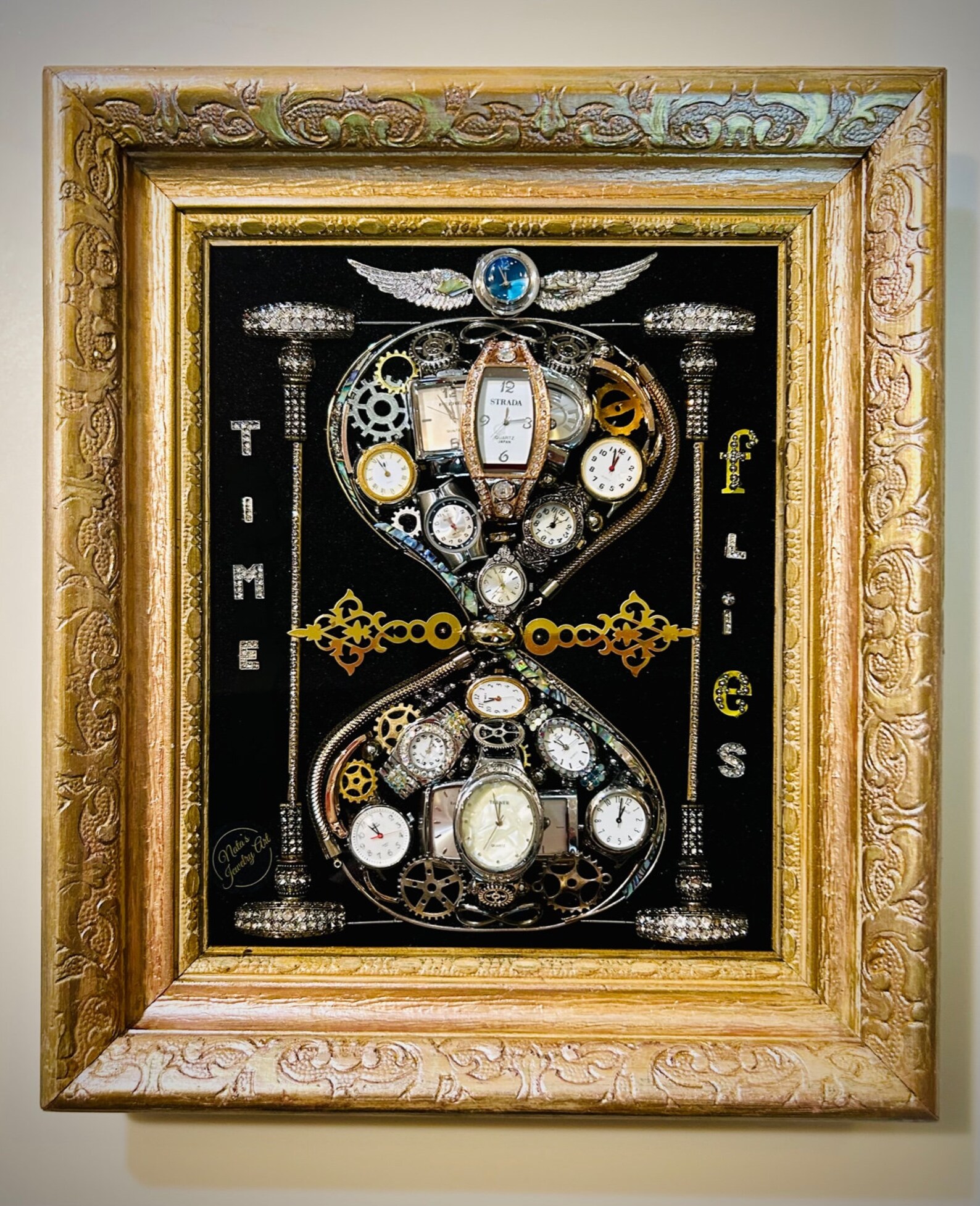 Time Flies Hourglass Sand Timer Framed Jewelry One of Kind - Etsy