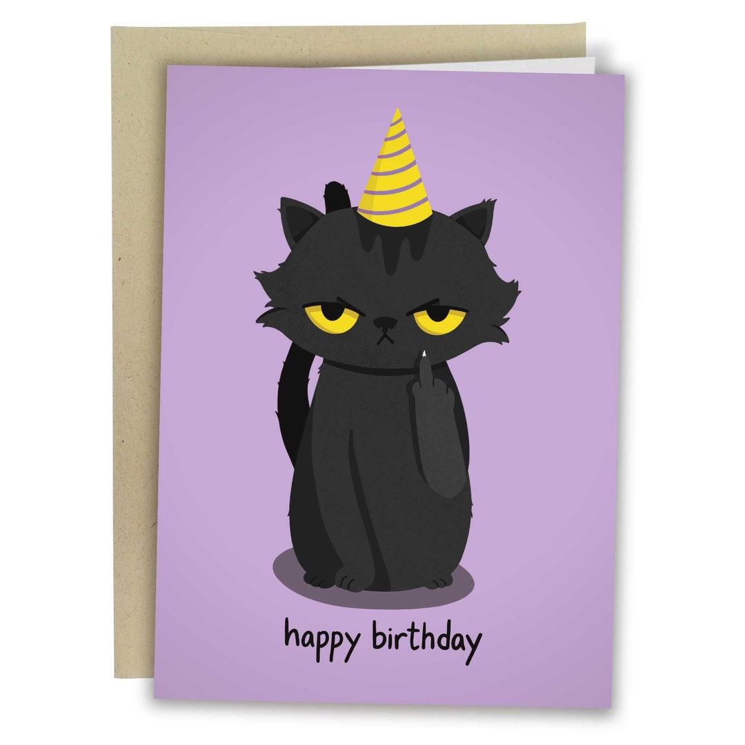 Happy Birthday Cat, Funny Birthday Card, Rude Cat Greeting Card for ...