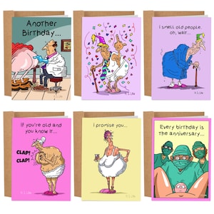 6 Snarky Cartoon Birthday Card Sets, Sleazy Greetings Funny Birthday ...