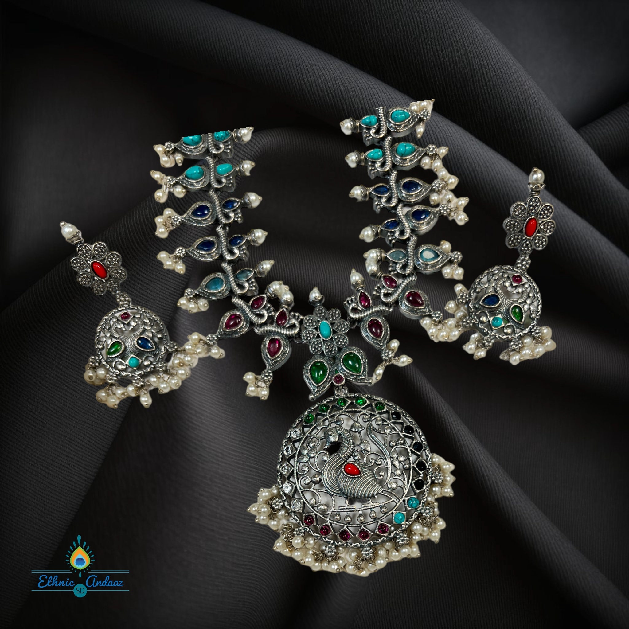 Aliya Long Oxidised Necklace Set - Etsy