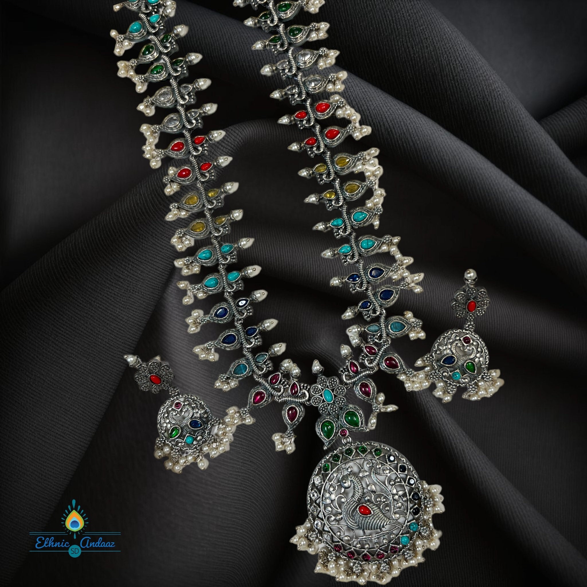 Aliya Long Oxidised Necklace Set - Etsy