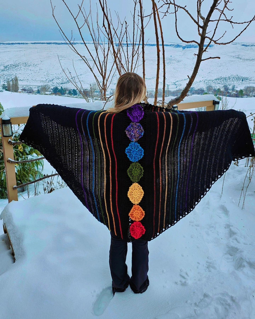 Crochet, Chakra, Shawl, Wrap, Rainbow. Ready to Ship. - Etsy