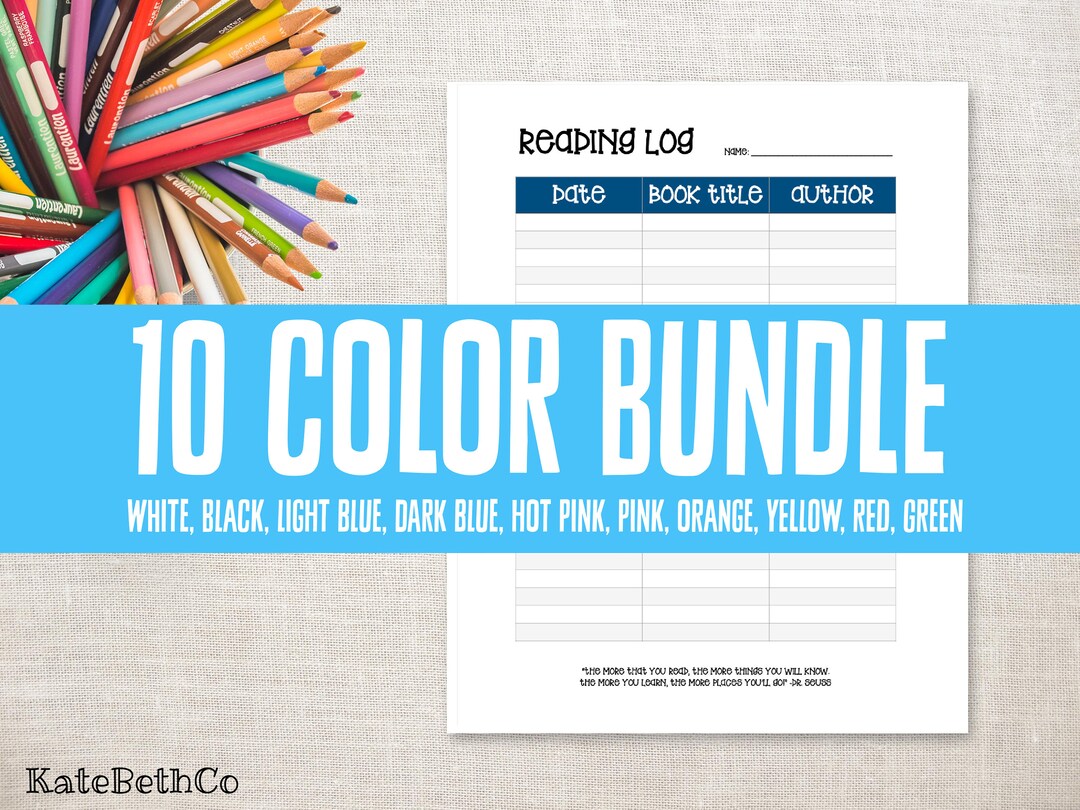 Reading Log Printable Pack | 10 Color Options | 25-book Tracker ...