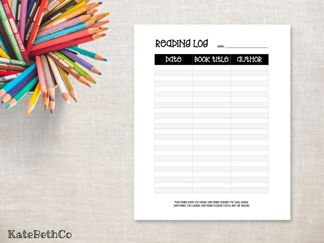 Reading Log for Kids Printable Download Homeschool Teacher Parent ...