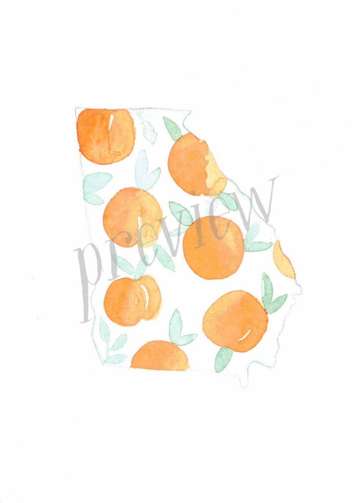 Georgia Peach State DIGITAL Watercolor Print 5x7 DIGITAL Downloadable ...