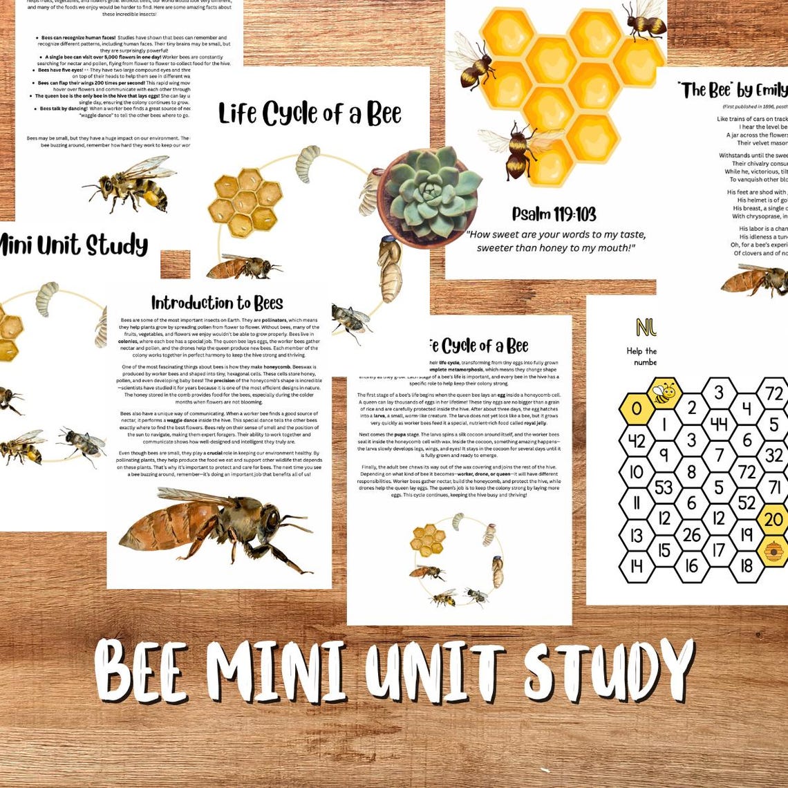 Bee Mini Unit Study for Kids | 20+ Pages of Worksheets, Bible Verses ...