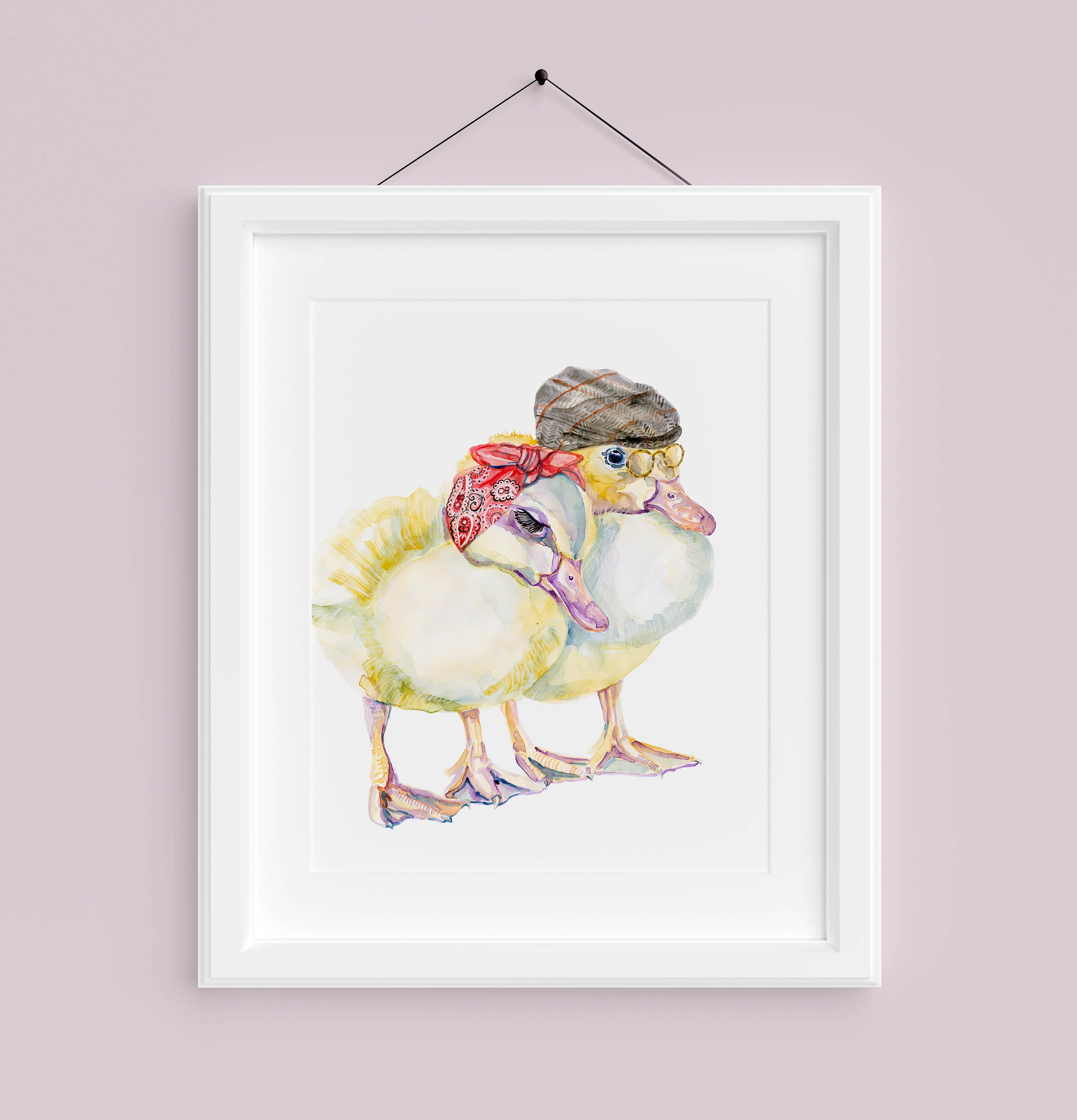 Pareja de patos con boina y pañuelo estampado de acuarela - Etsy España