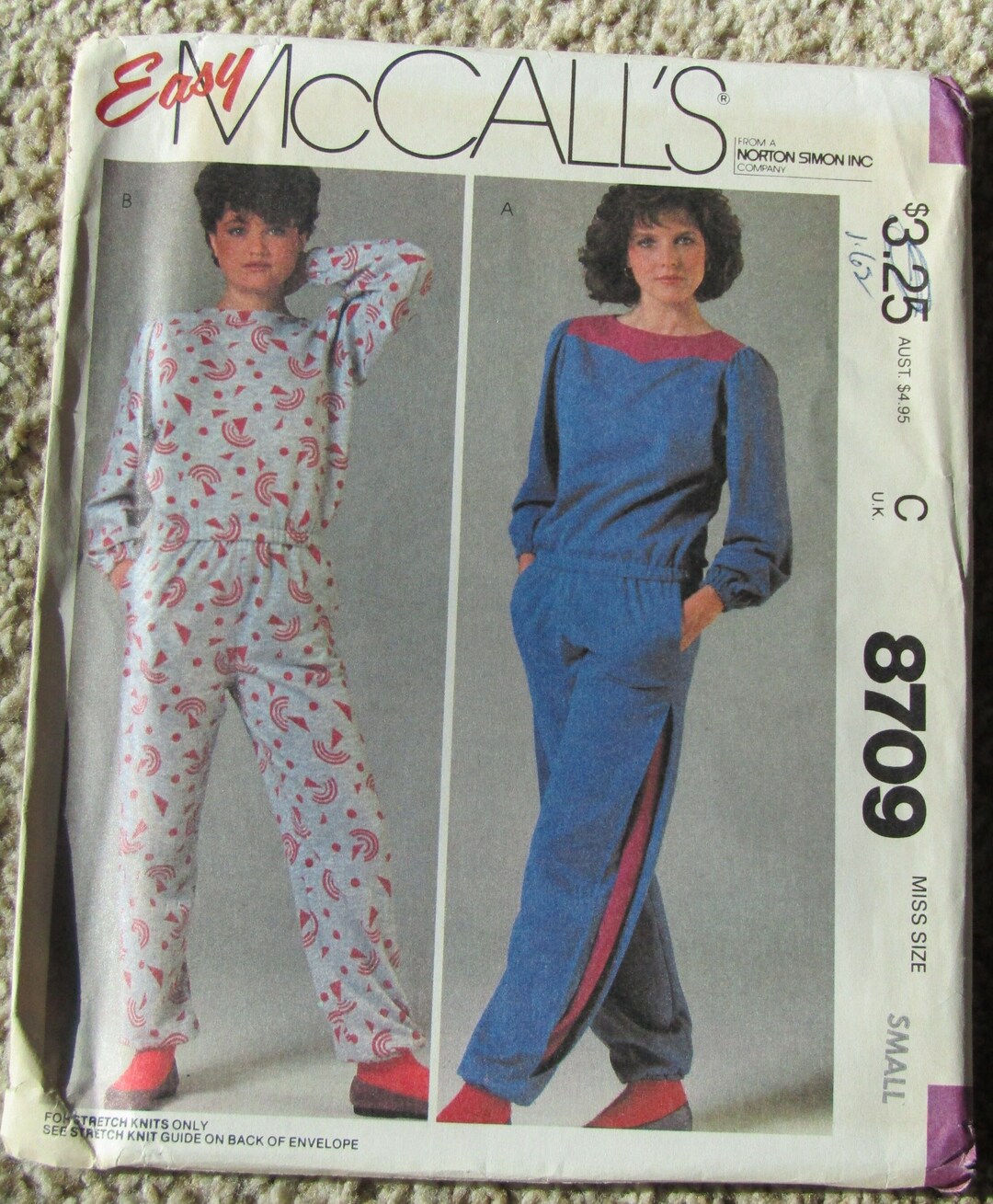 1983 Easy Mccall's Pattern 8709 Misses' Top & Pants Stretch Knits Sz ...