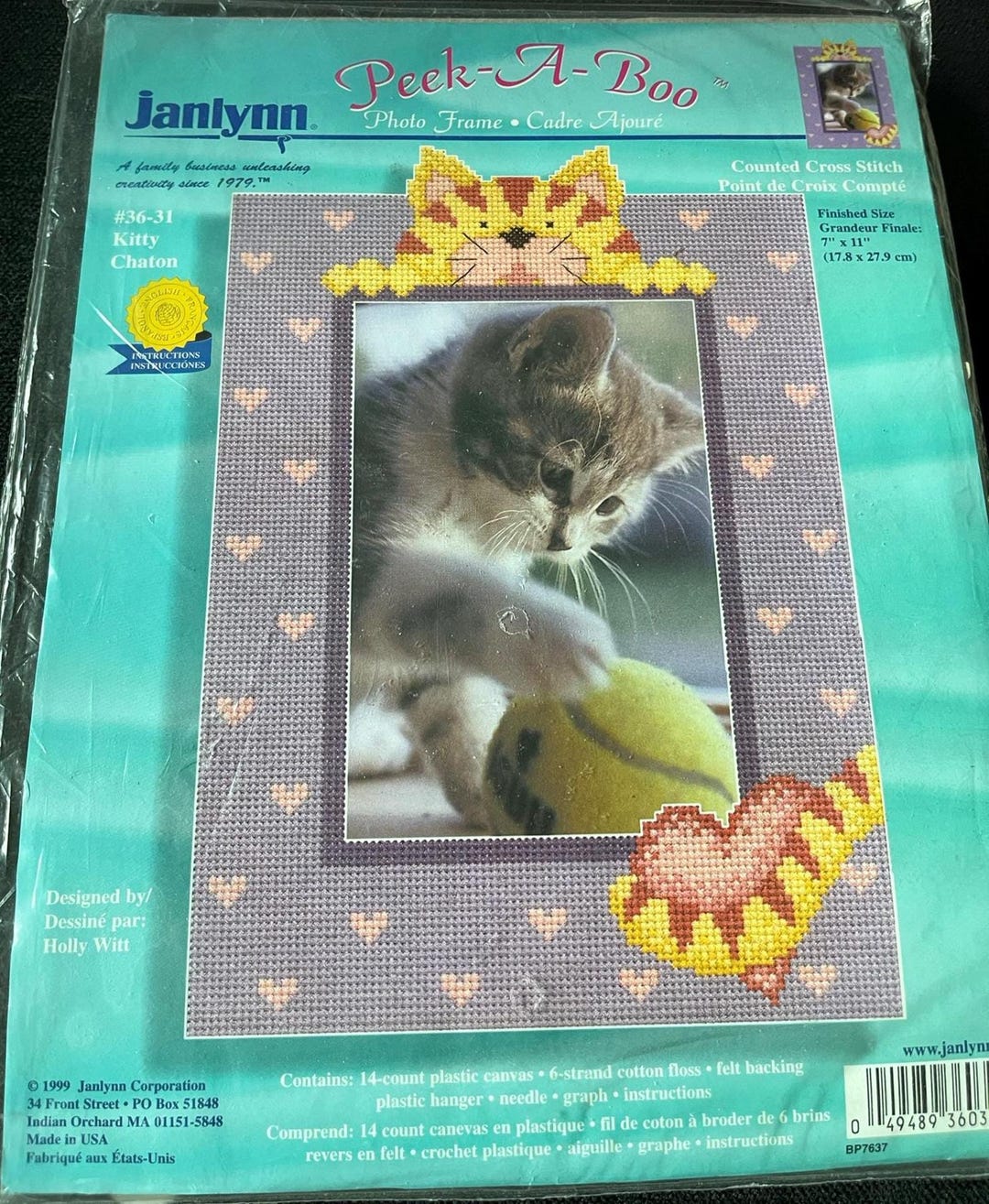 Janlynn Cross Stitch Photo Frame Kit: Peek-a-boo Kitty - 1999 - Etsy