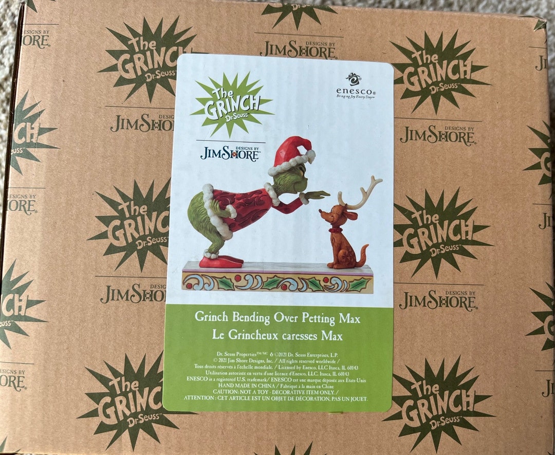 Jim Shore Enesco Dr. Seuss Grinch Bending Over Petting Max Figurine in ...