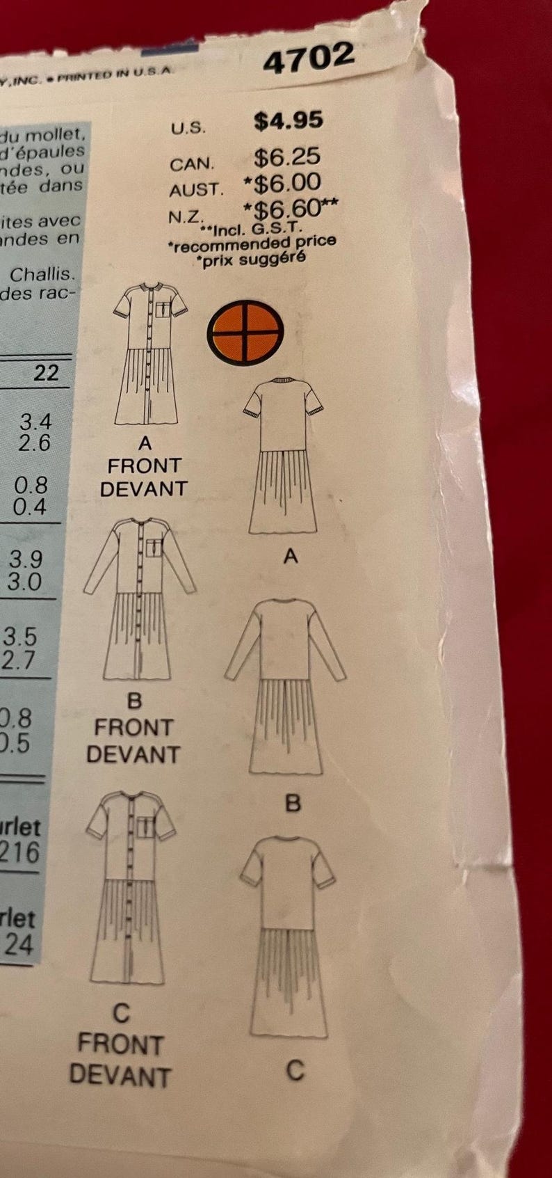 1987 Butterick Family Circle Pattern 4702 Misses' Dress Sz 12 Uncut - Etsy