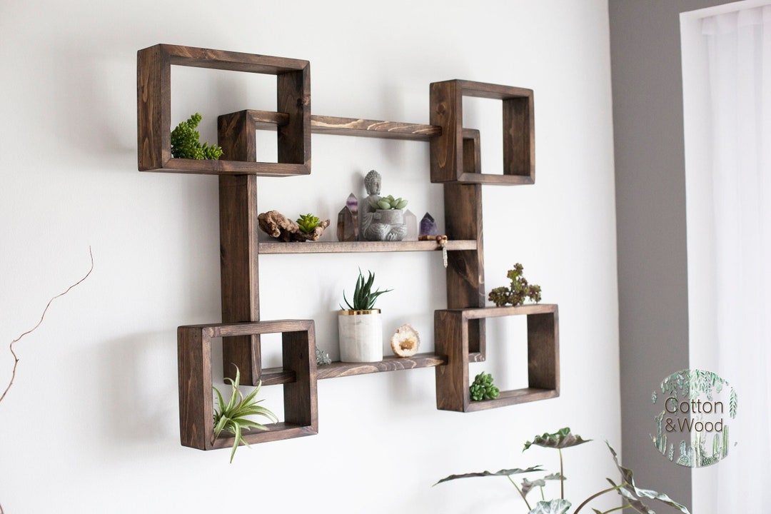5PC Rectangle 3D Floating Display Shelf, 37"x25". Solid Wood Shelf ...