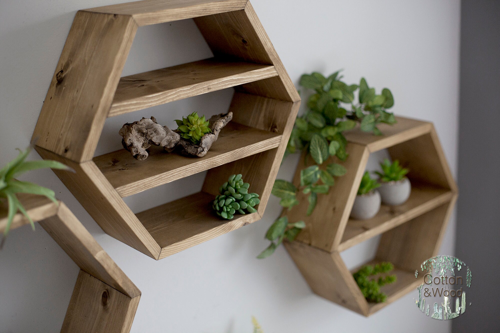 HEXAGON HONEYCOMB Floating Shelf Solid Wood - Etsy Canada