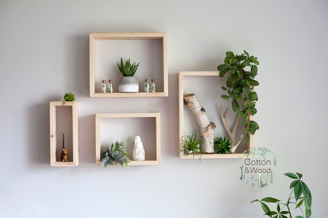 Set of Floating Rectangle Shelves. Solid Wood Shelves. Crystal Shelf ...
