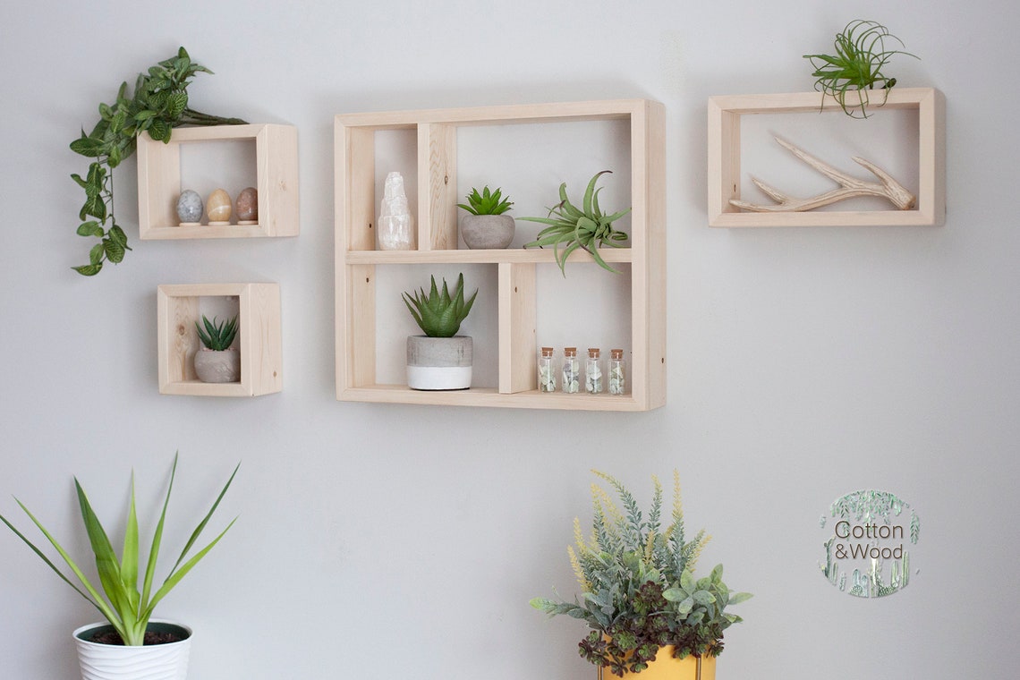 Floating Rectangle Shelves. Solid Wood Shelves. Crystal Shelf. - Etsy
