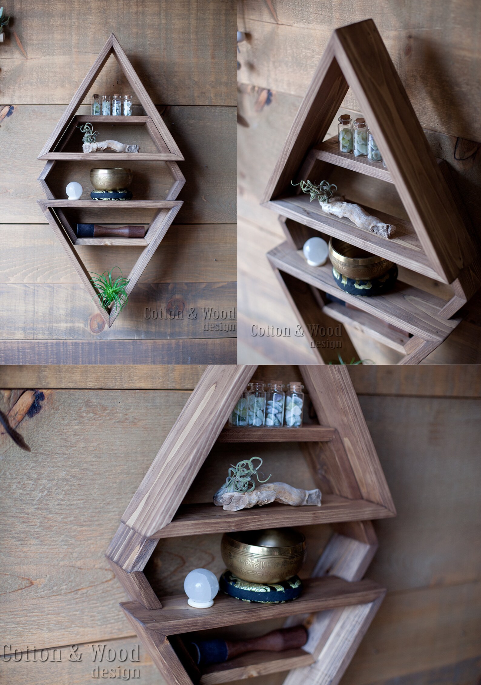 3D Floating Shelf 3in1, 3 Pc , 1 Hexagon & 2 Triangles . Solid Wood ...