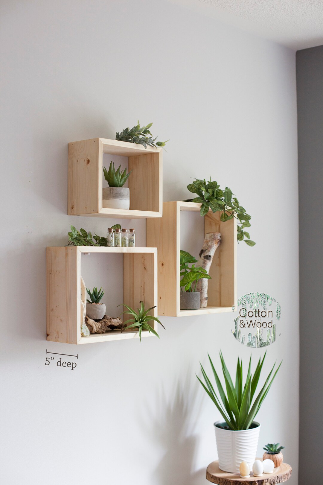 Set of Floating Rectangle Shelves. Solid Wood Shelves. Crystal Shelf ...