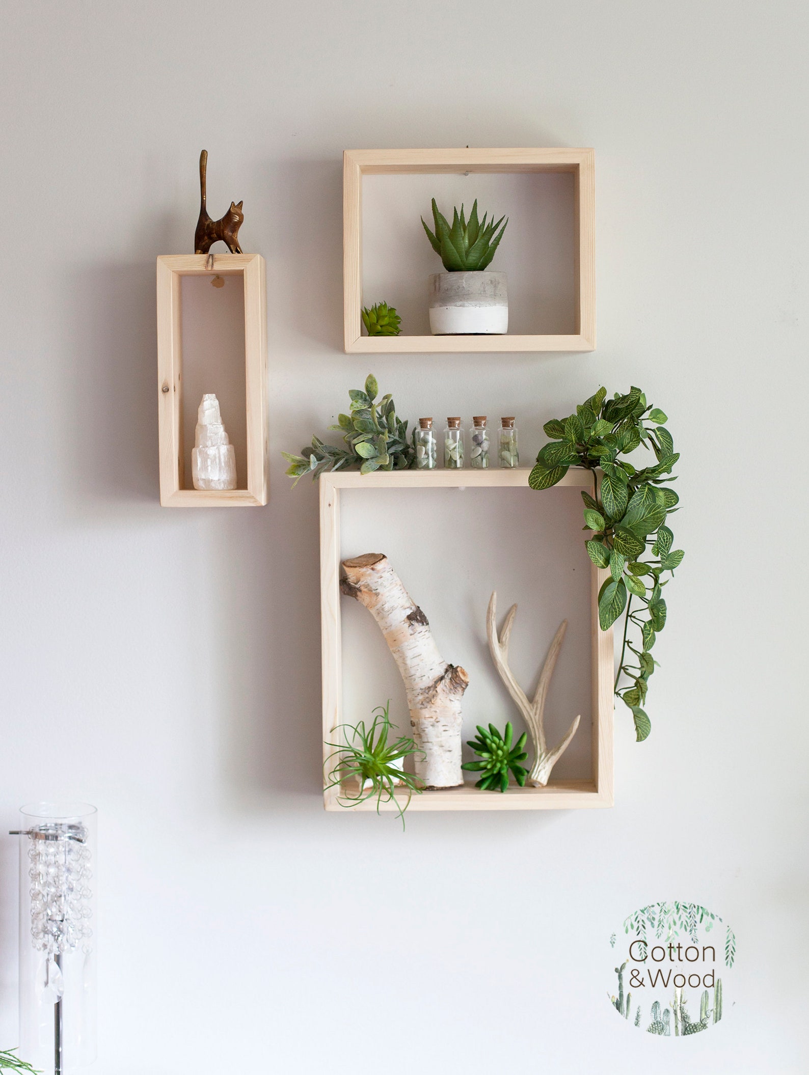 Set of Floating Rectangle Shelves. Solid Wood Shelves. Crystal - Etsy