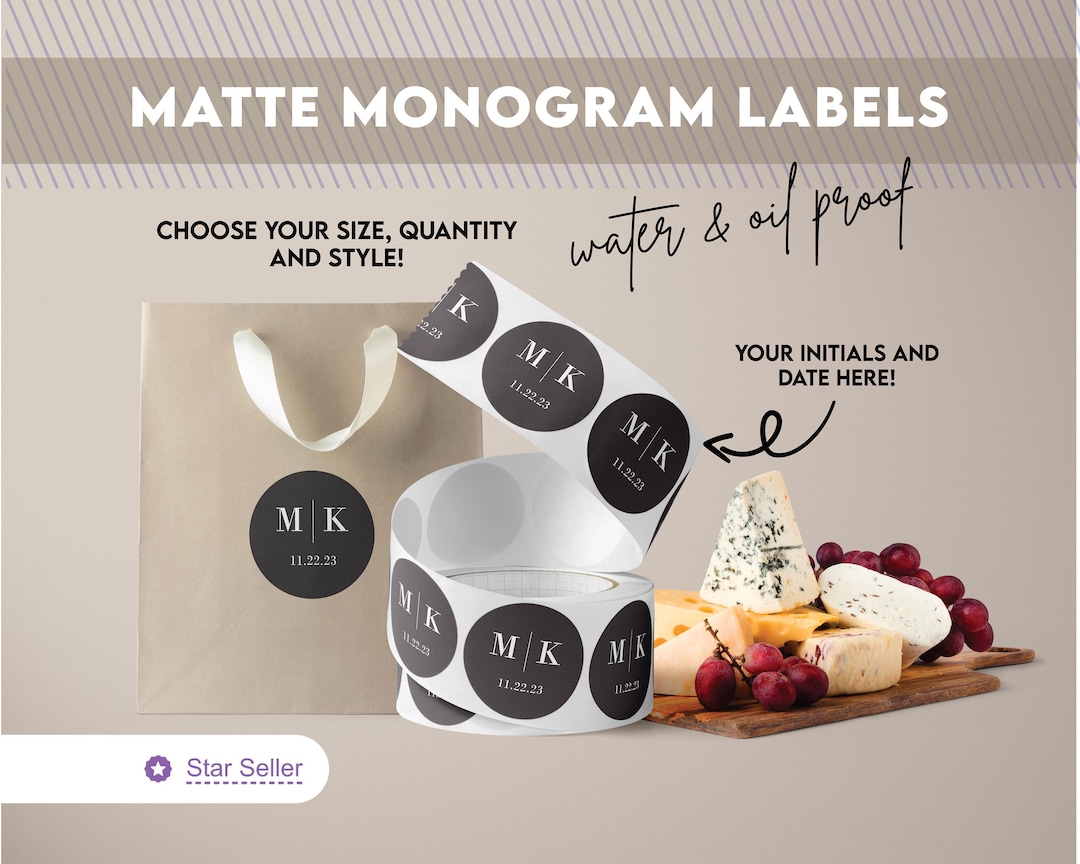 Monogram Wedding Labels | Choose Your Size and Quantity | Soft Matte ...