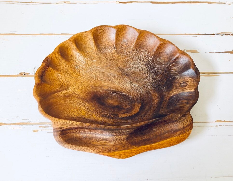 Teak Shell Wooden Tray, Vintage Teak Wooden Tray, Nautical Vintage Tray ...