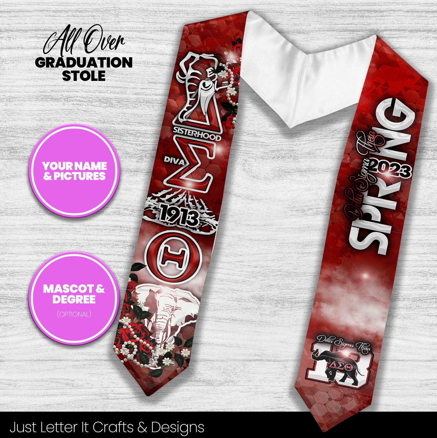 Delta Sigma Theta Graduation Stoles, Crimson, Class of 2023,grad Stoles ...