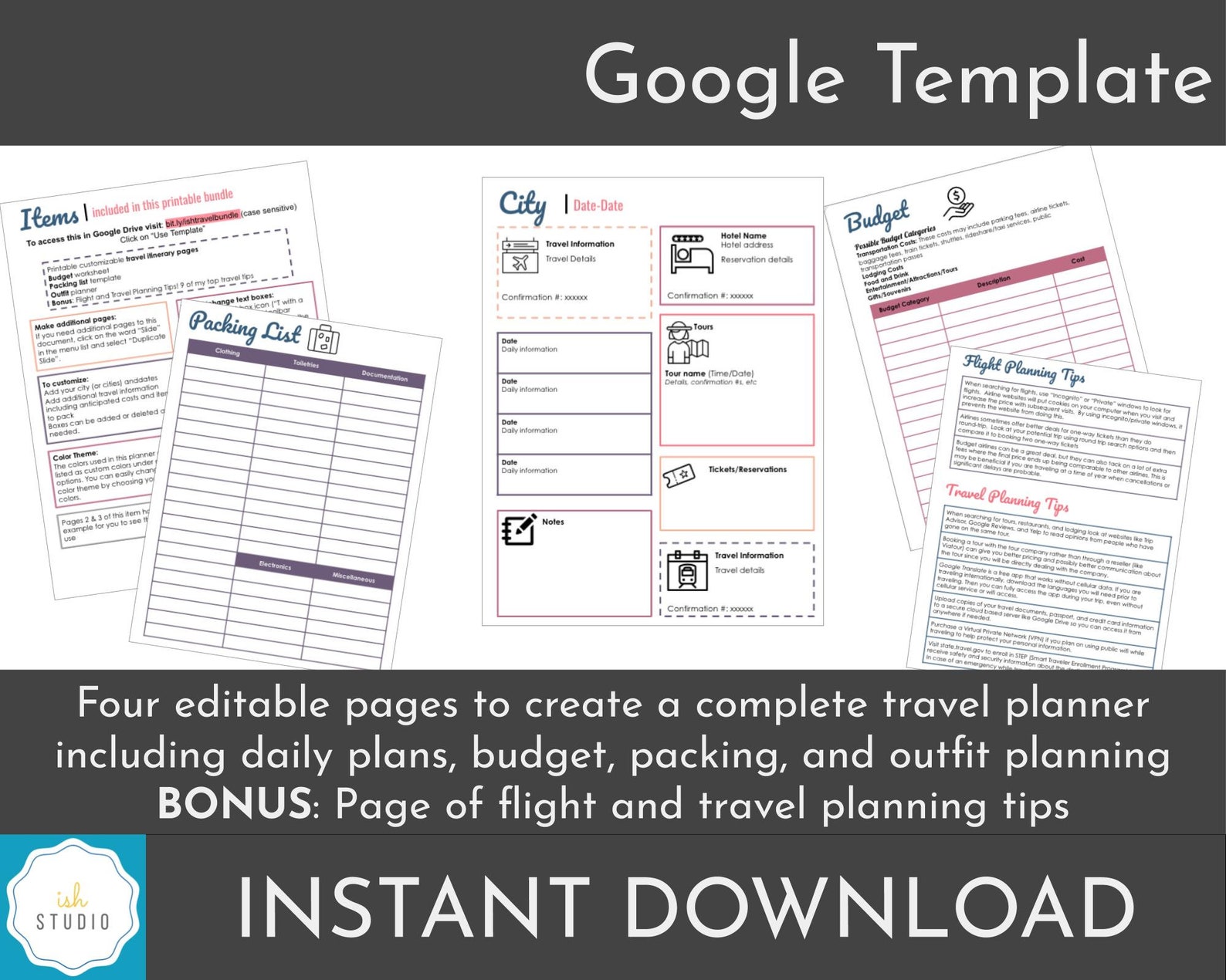 Customizable Travel Itinerary Bundle | Digital Vacation Planner ...