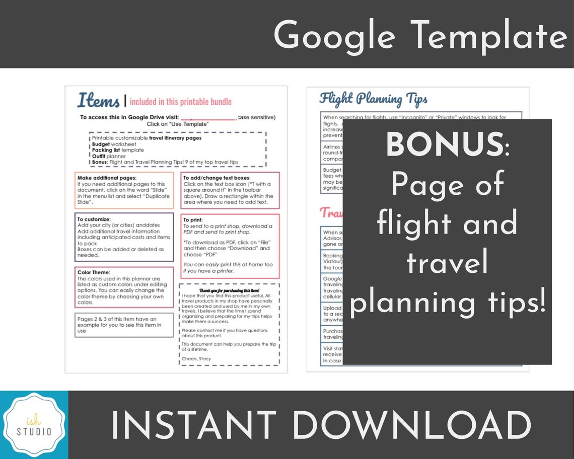 Customizable Travel Itinerary Bundle | Digital Vacation Planner ...