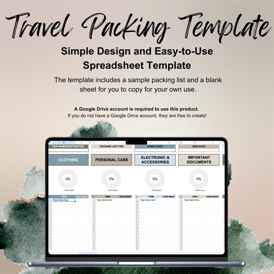 Vacation Packing List Tracker | Google Sheets Packing Organizer With ...