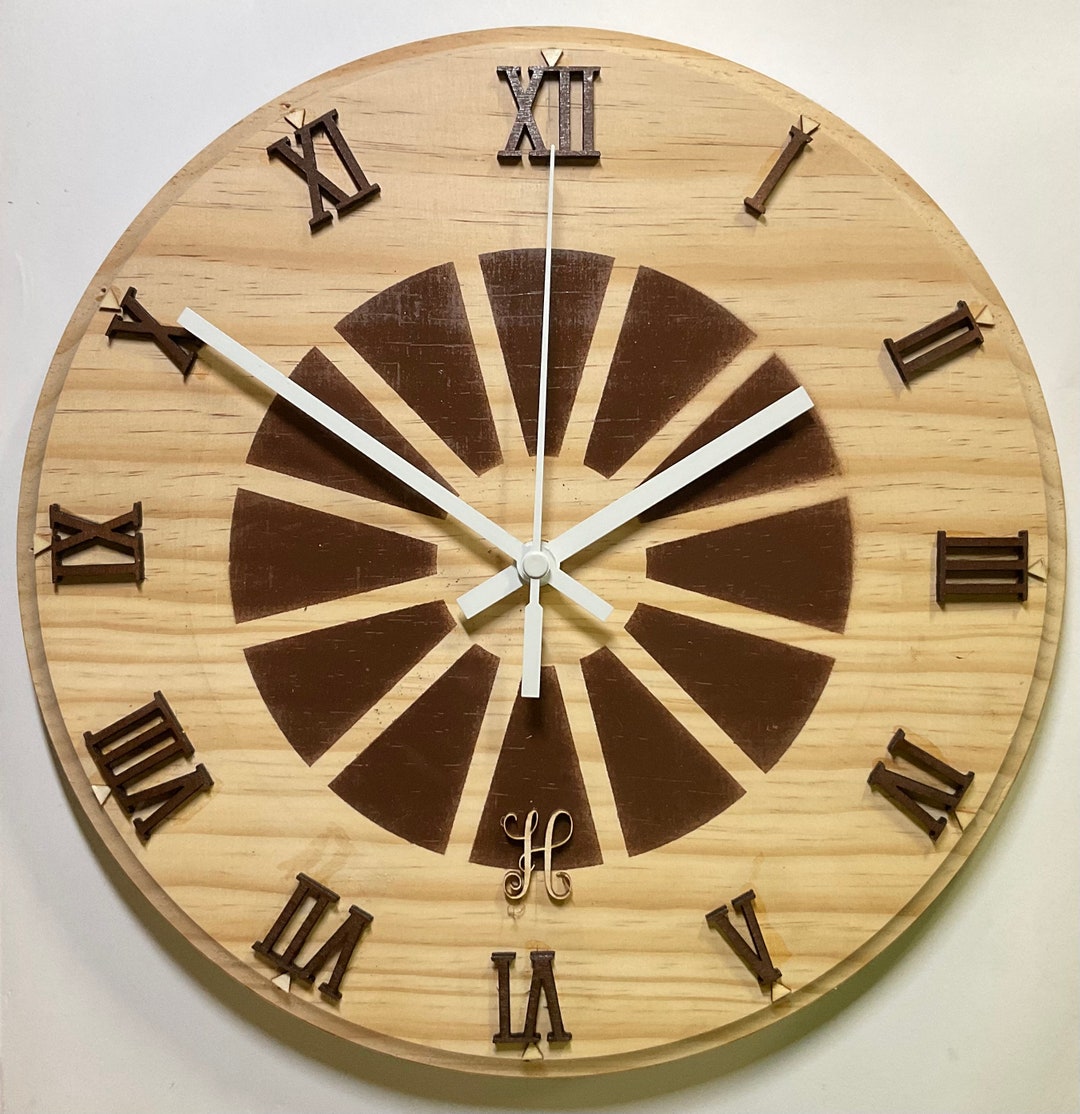 Wooden Round Wall Clock-12''brown Wheel - Etsy