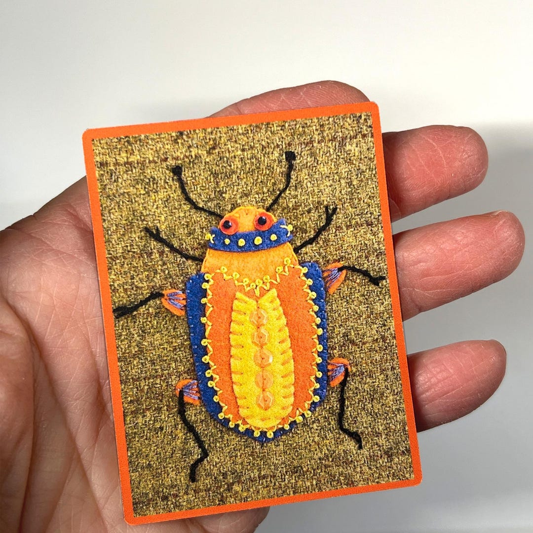 Orange Beetle Sticker, Appliqué Beetle Art Sticker, Embroidered Bug ...