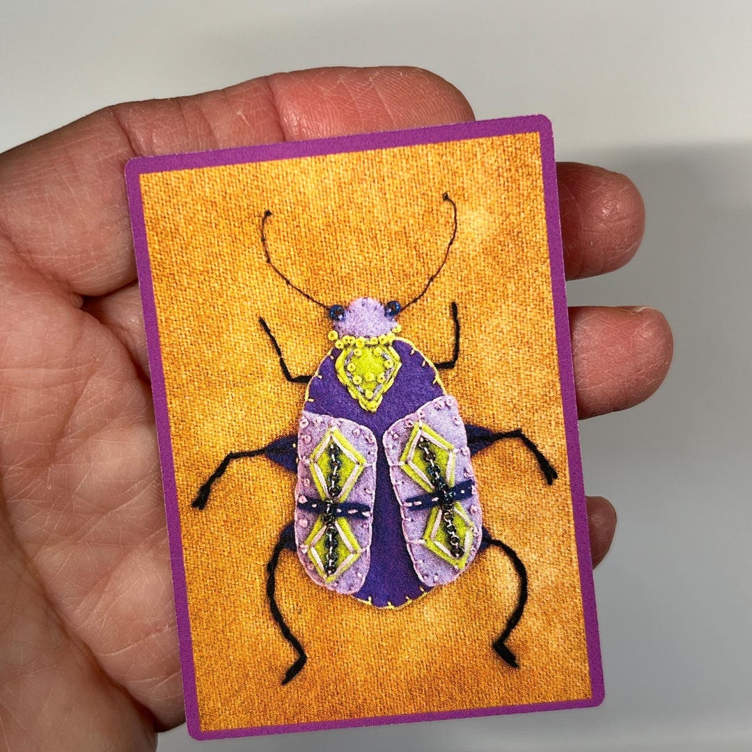 Purple Beetle Sticker, Appliqué Beetle Art Sticker, Embroidered Bug ...