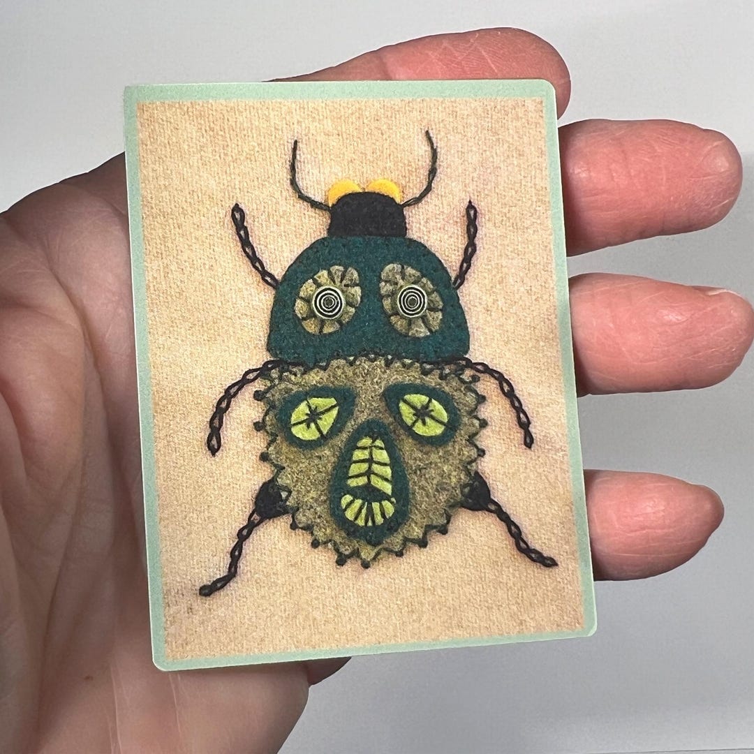 Green Beetle Sticker, Appliqué Beetle Art Sticker, Embroidered Bug ...